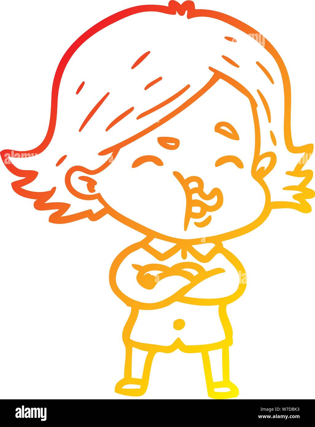 warm gradient line drawing of a cartoon girl pulling face Stock Vector ...
