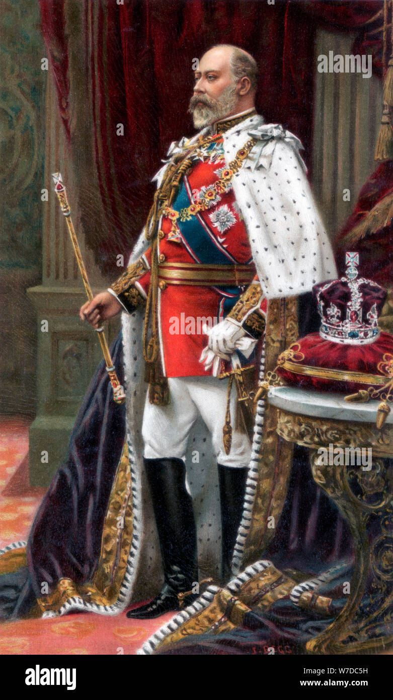 Edward VII in full coronation robes, 1902. Artist: Unknown Stock Photo ...