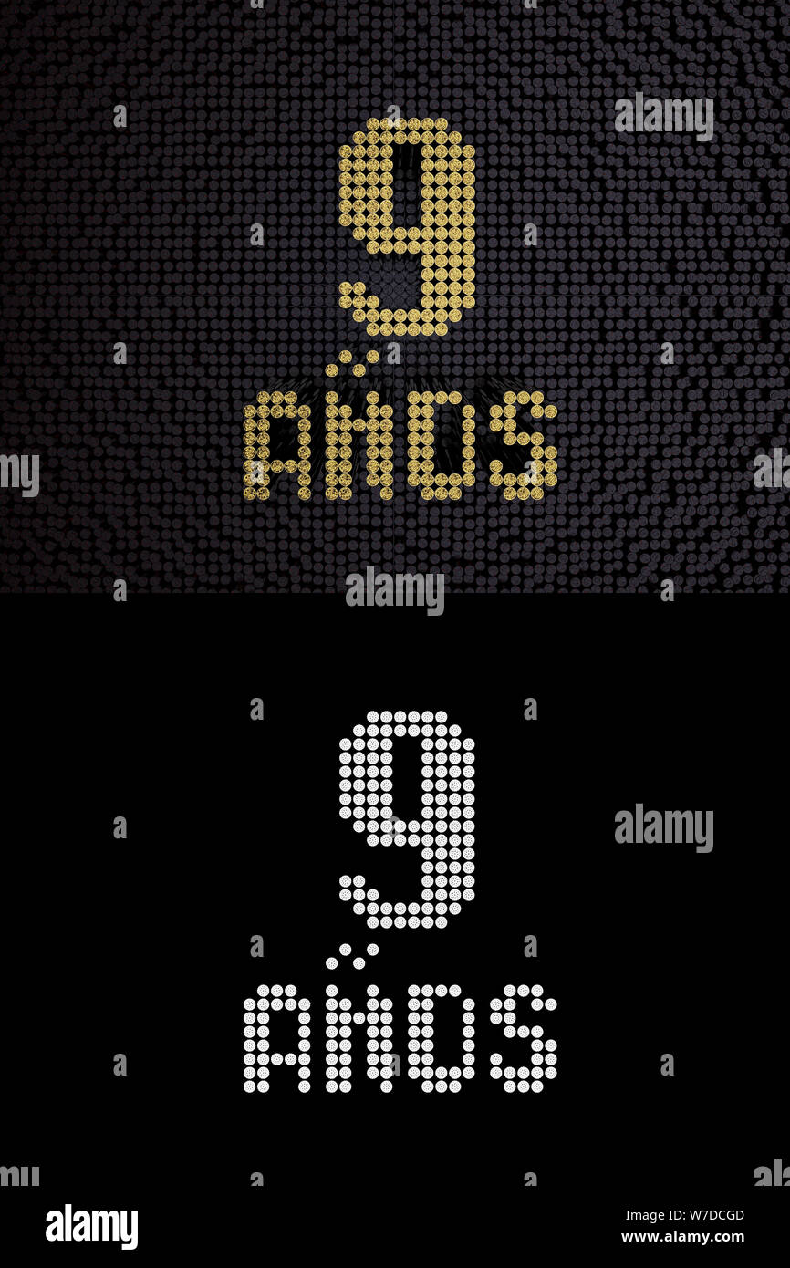 Inscription in Spanish. golden number nine years (number 9 years ...