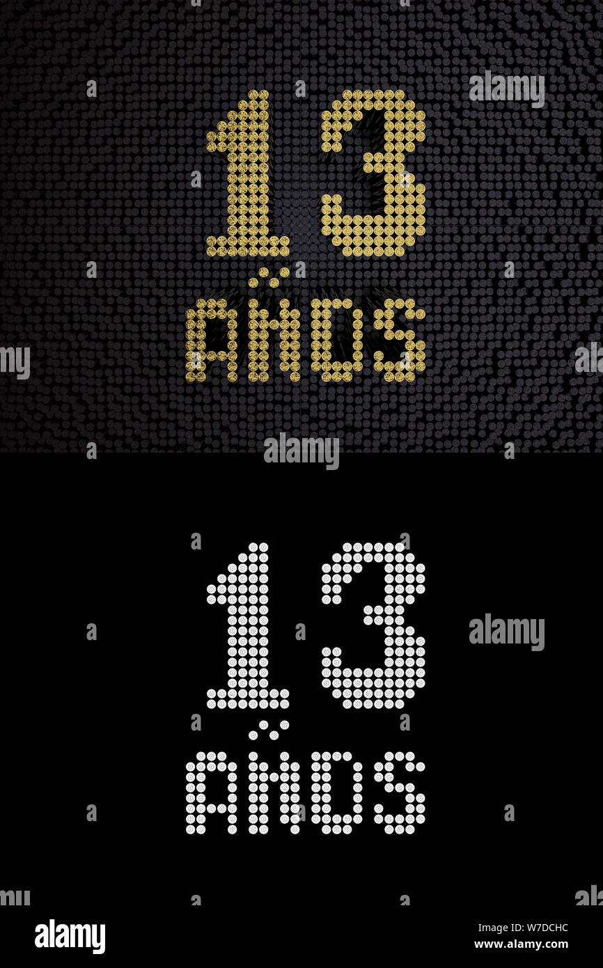 Inscription in Spanish. golden number thirteen years (number 13 years ...