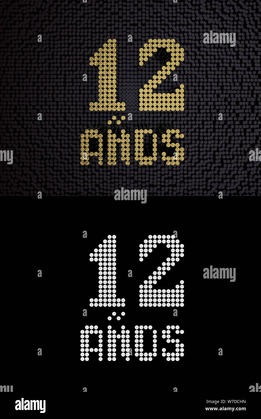Inscription in Spanish. golden number twelve years (number 12 years ...