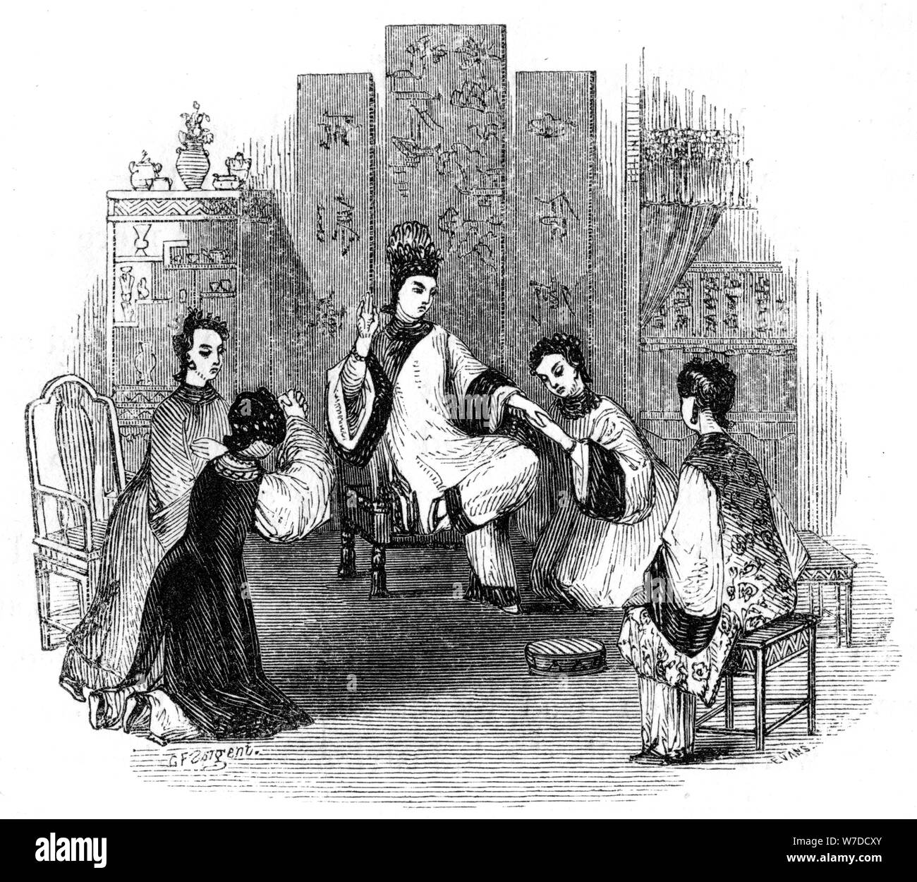 'Chinese maidens weeping with a bride', 1847. Artist: Evans Stock Photo ...