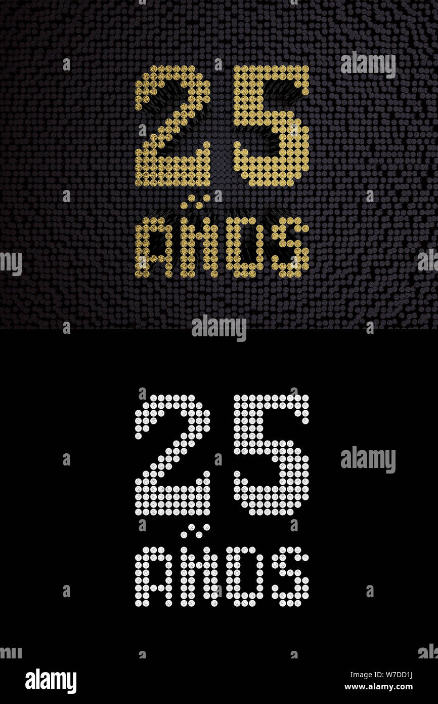 Inscription in Spanish. golden number twenty-five years (number 25 ...