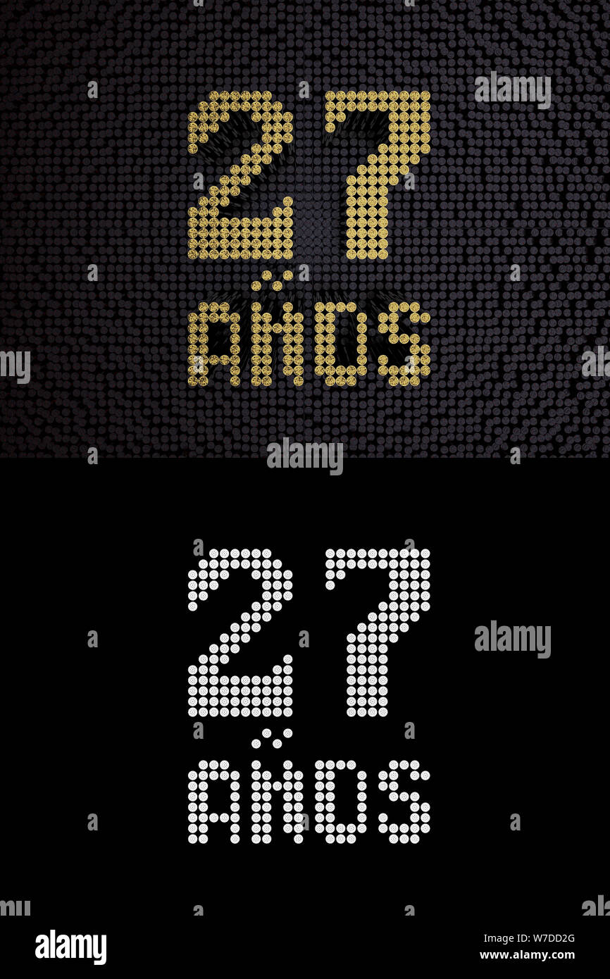 Inscription in Spanish. golden number twenty-seven years (number 27 ...