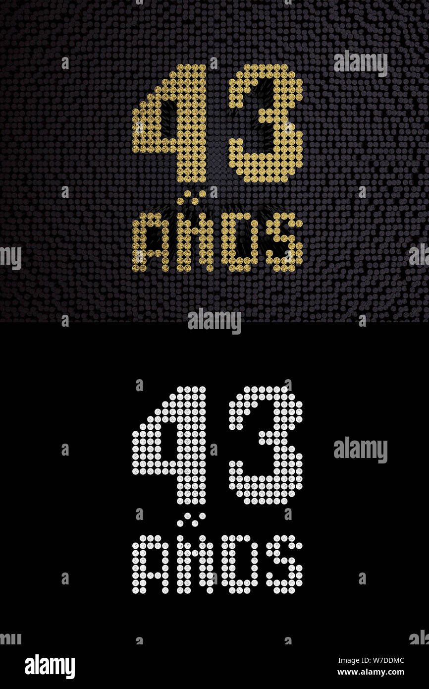 Inscription in Spanish. golden number forty-three years (number 43 ...