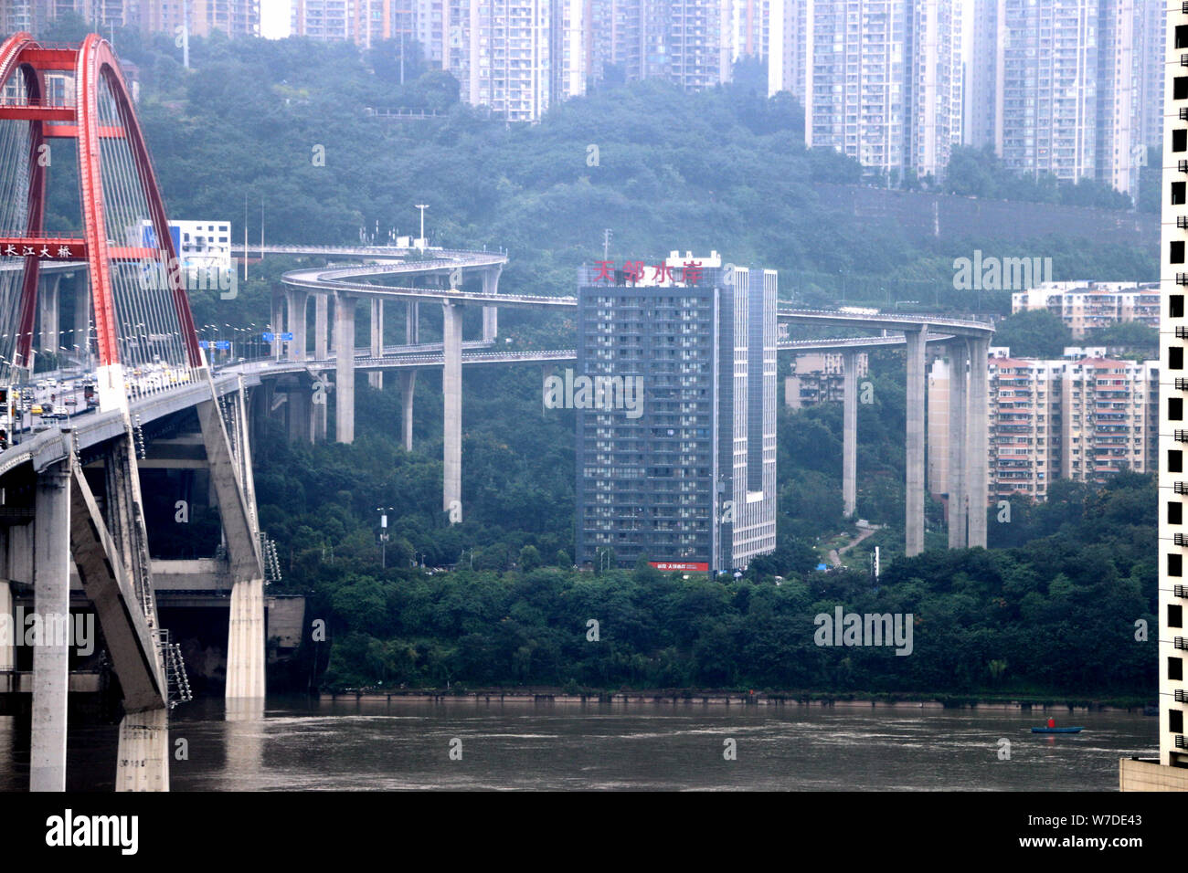 View of the 72-meter-tall Sujiaba Overpass, which is the China's ...