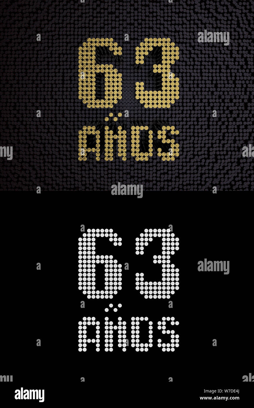 Inscription in Spanish. golden number sixty-three years (number 63 ...