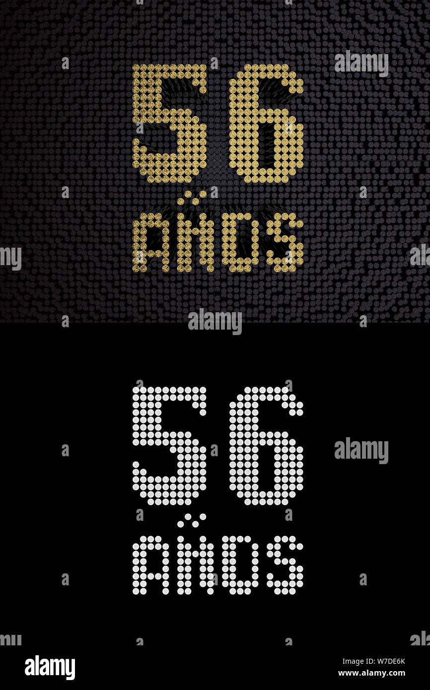 Inscription in Spanish. golden number fifty-six years (number 56 years ...