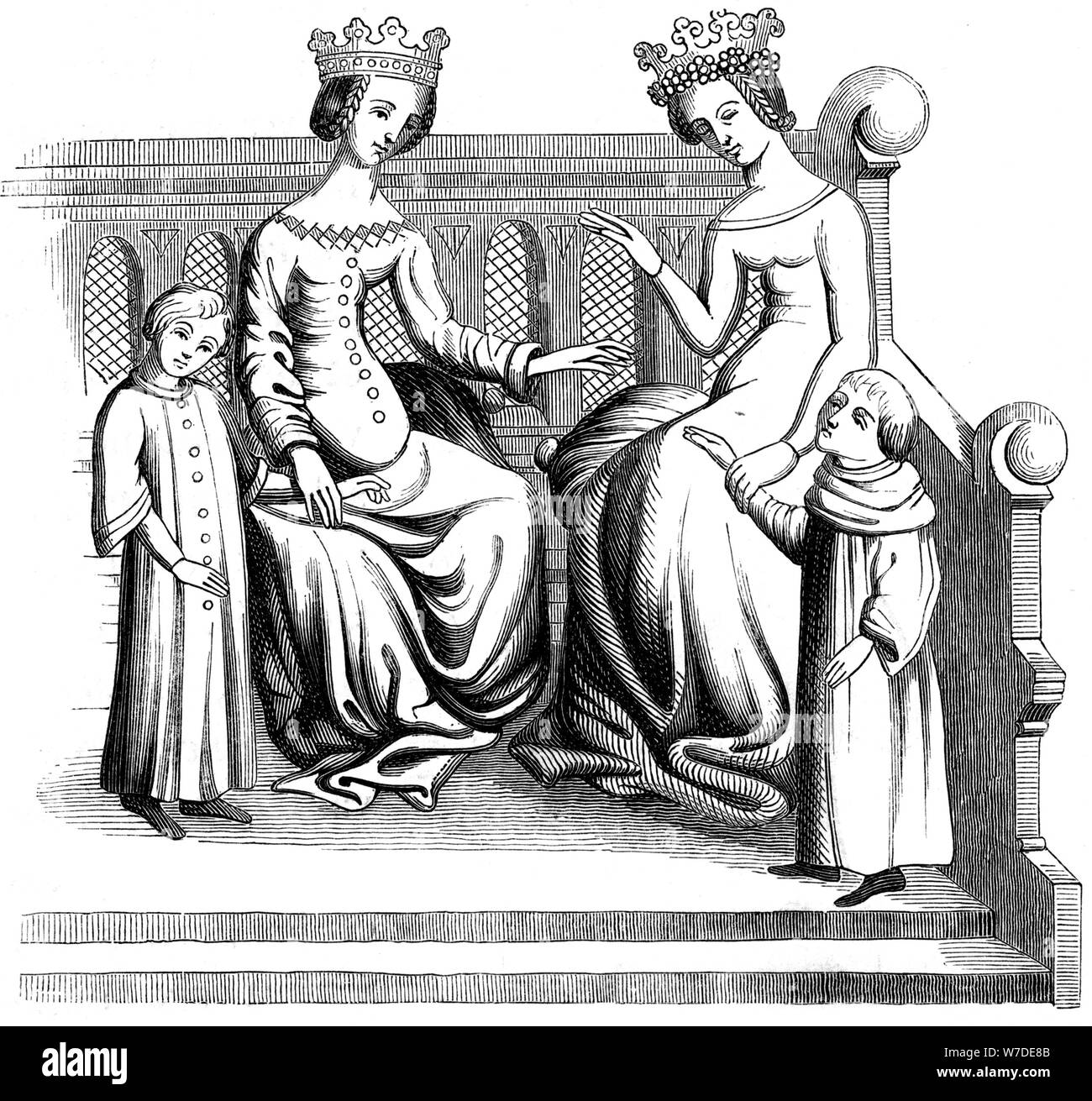 Noble women and children, 14th century (1849). Artist: Unknown Stock ...