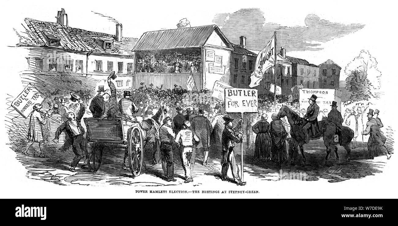 Election hustings in Stepney Green during the Tower Hamlets election ...