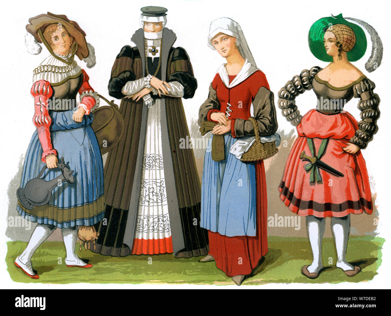Swiss costumes, 15th-16th century (1849).Artist: Edward May Stock Photo ...