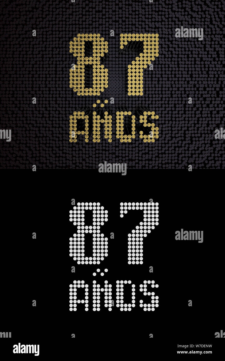 Inscription in Spanish. golden number eighty-seven years (number 87 ...