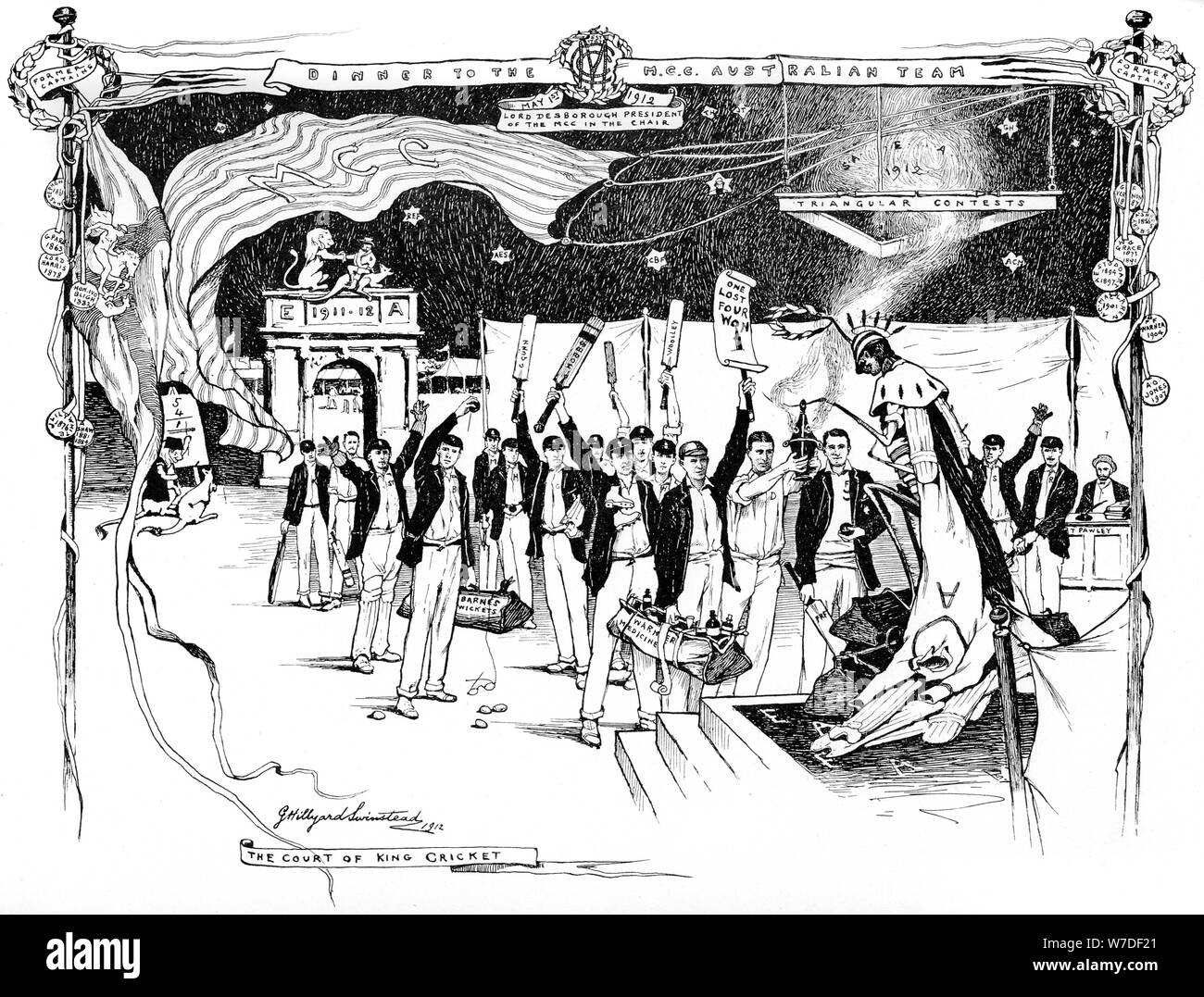 A cricket theme for a menu card design, 1911 (1912).Artist: George ...