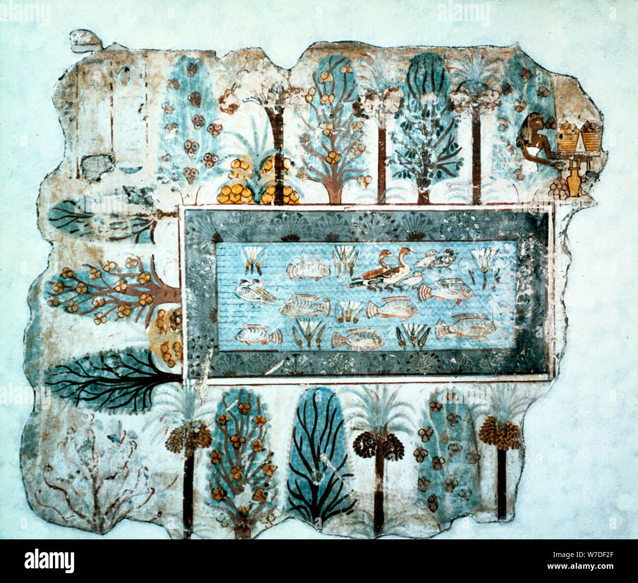 A garden pool: fragment of wall painting, Egyptian, 18th Dynasty, c1350 ...