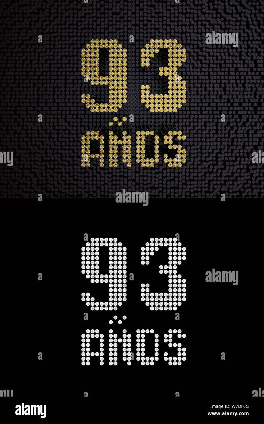 Inscription in Spanish. golden number ninety-three years (number 93 ...