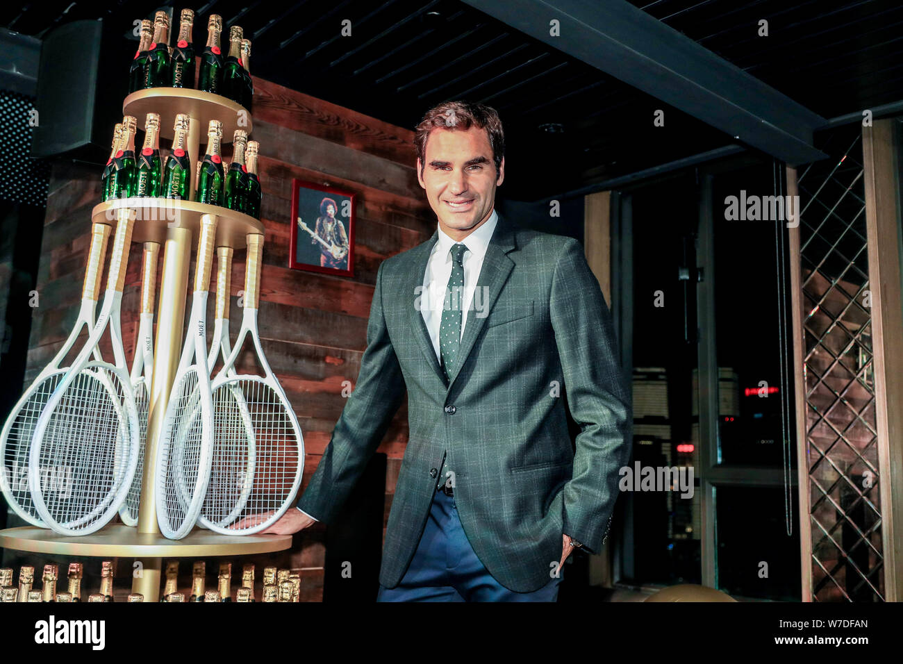 Swiss tennis player Roger Federer poses at the Moet and Chandon Party ...