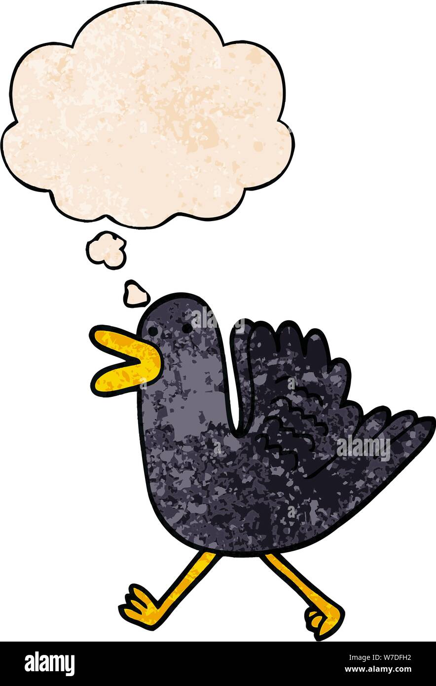 cartoon duck running with thought bubble in grunge texture style Stock ...