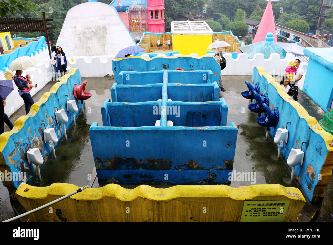 Inside view of an open public toilet in a scenic spot in Chongqing ...