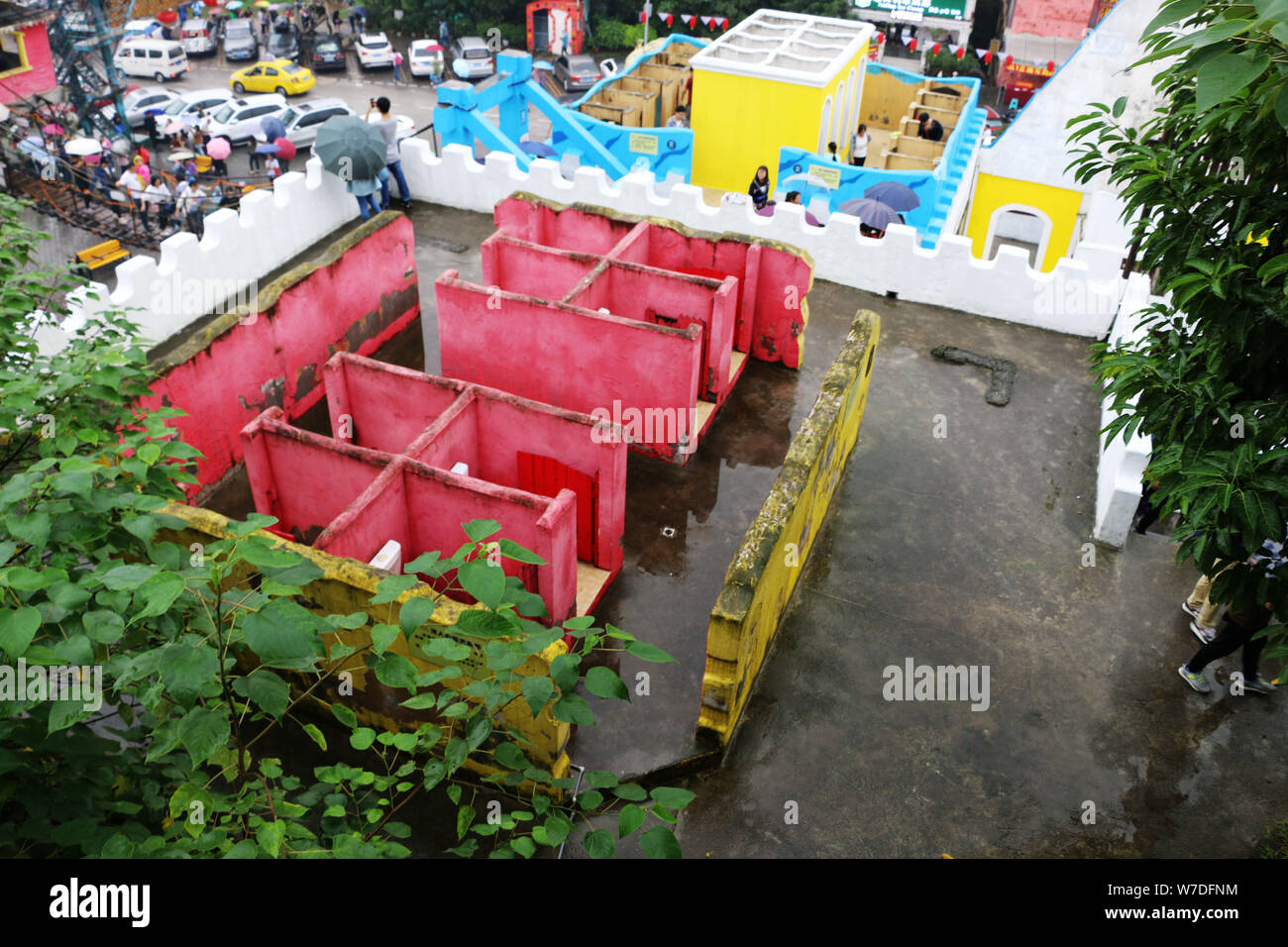 Inside view of an open public toilet in a scenic spot in Chongqing ...