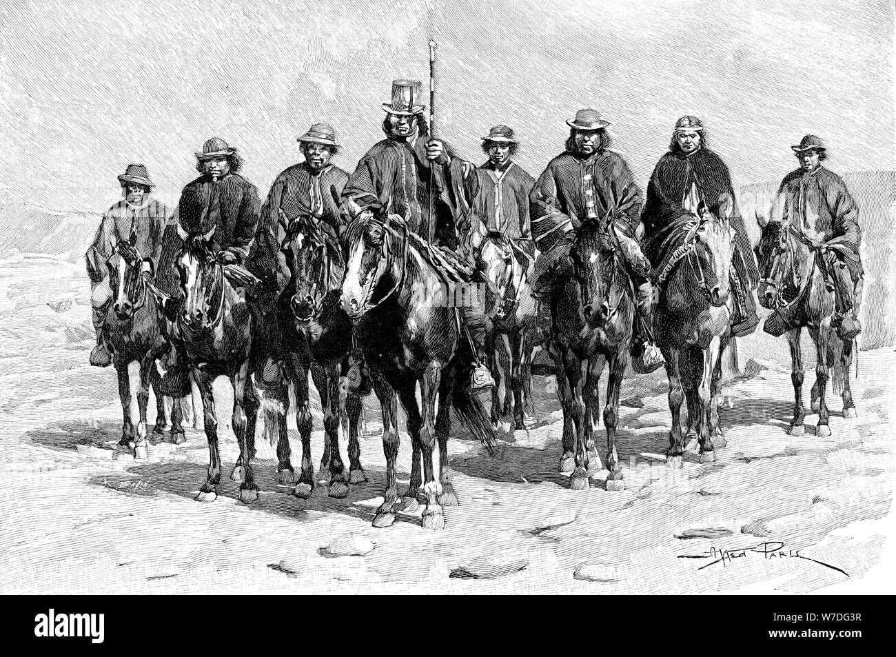 An Araucanian (Mapuche) chief and his staff, Chile/Argentina, 1895 ...