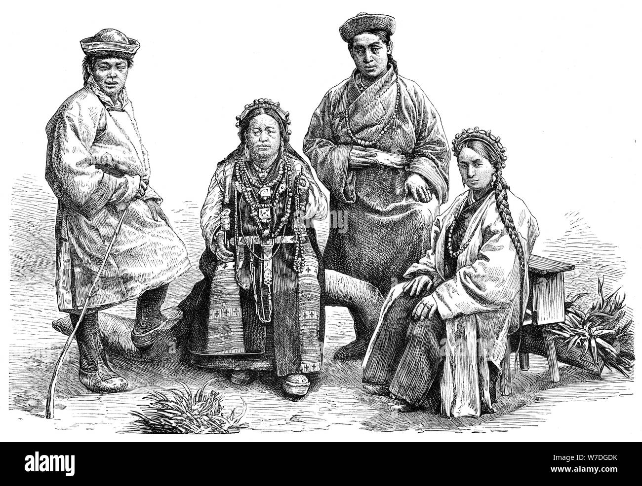 Bhutia (Bhutanese) costumes, 1895.Artist: Pranishnikoff Stock Photo - Alamy