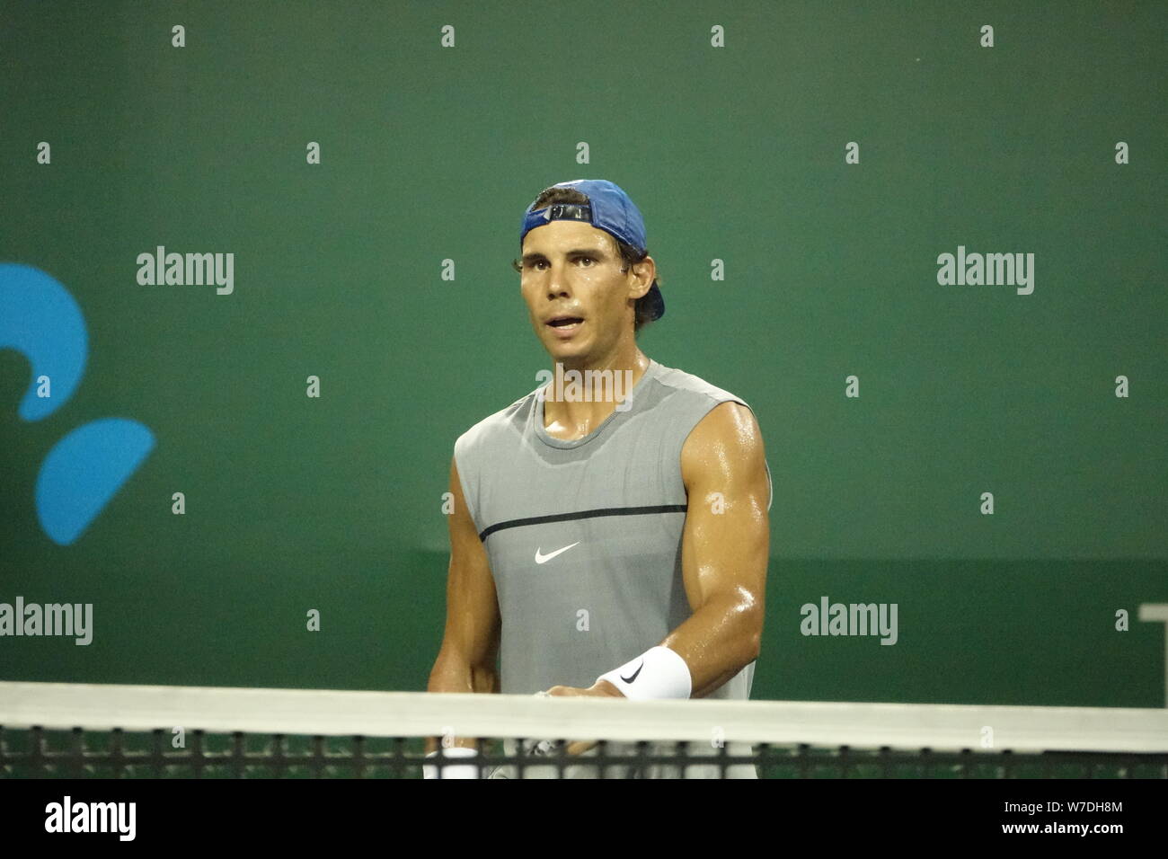 Spanish tennis player Rafael Nadal takes part in a training session for ...