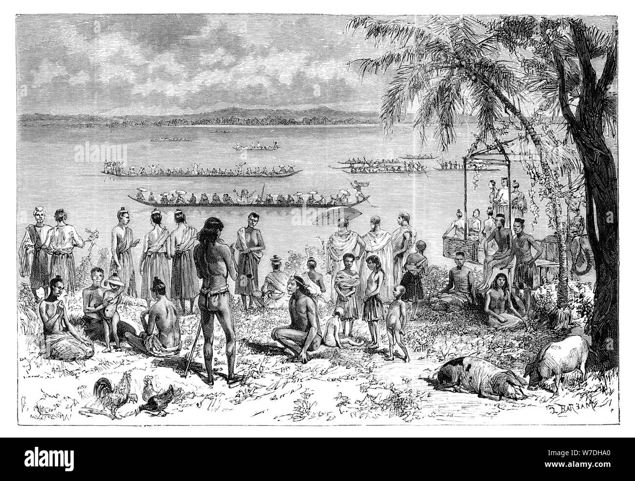 Boat on mekong river landscape Black and White Stock Photos & Images ...