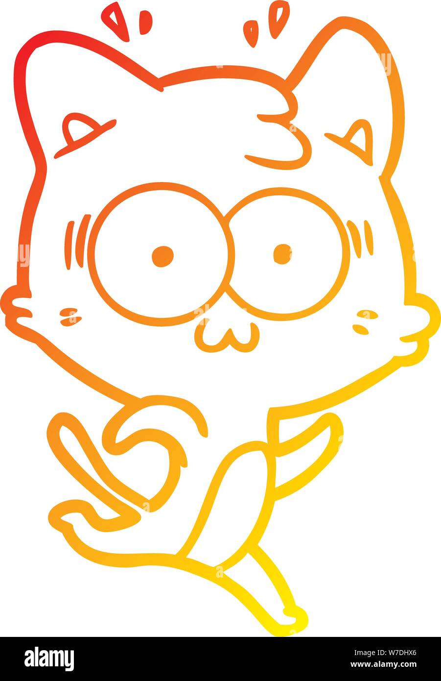 warm gradient line drawing of a cartoon surprised cat running Stock ...