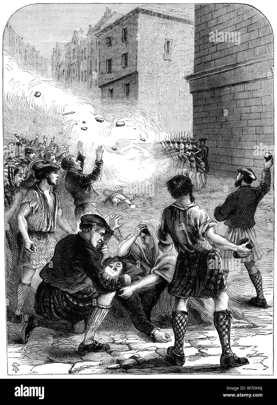 Soldiers firing on rioters during the insurrection at Glasgow, 1706 ...