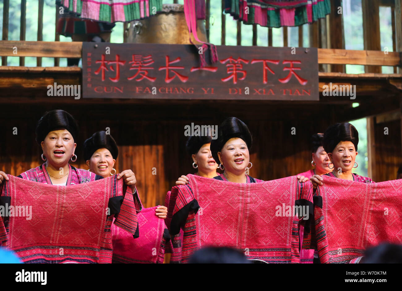 --FILE--Chinese women of Red Yao Ethnic Group dressed in traditional ...
