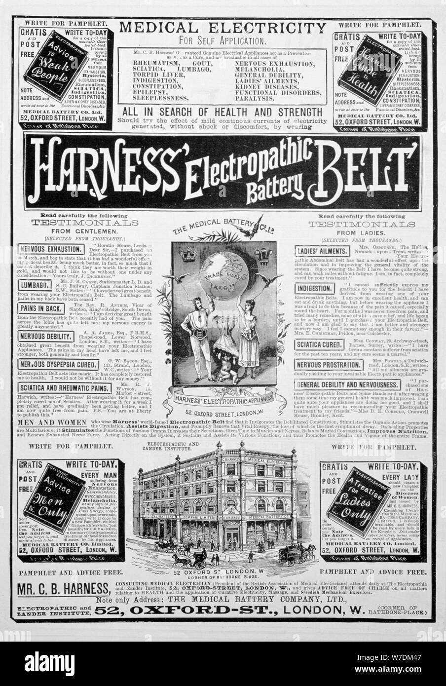 Harness Electropathic Battery Belt advert, 1893. Artist: Unknown Stock Photo - Alamy
