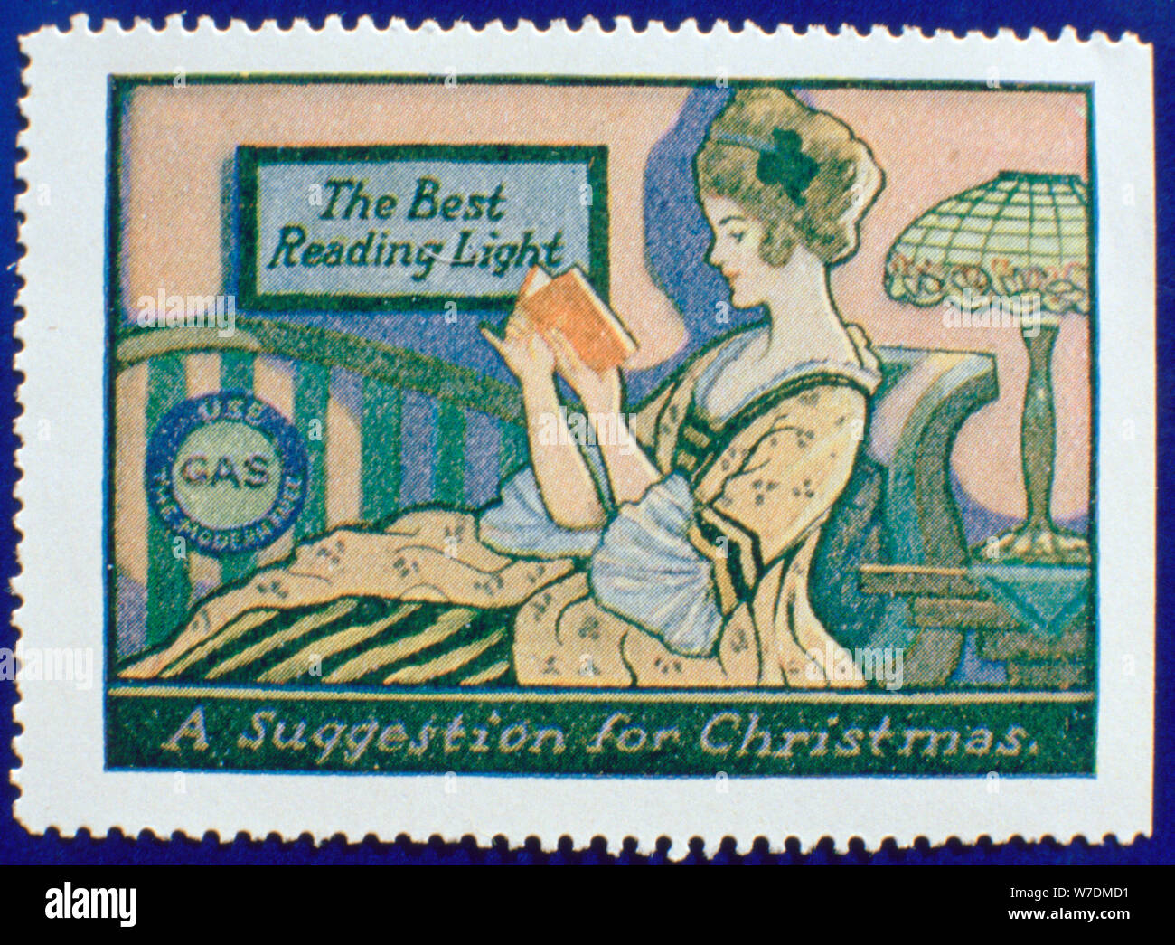 Early gas lighting advertisement label. Artist: Unknown Stock Photo - Alamy