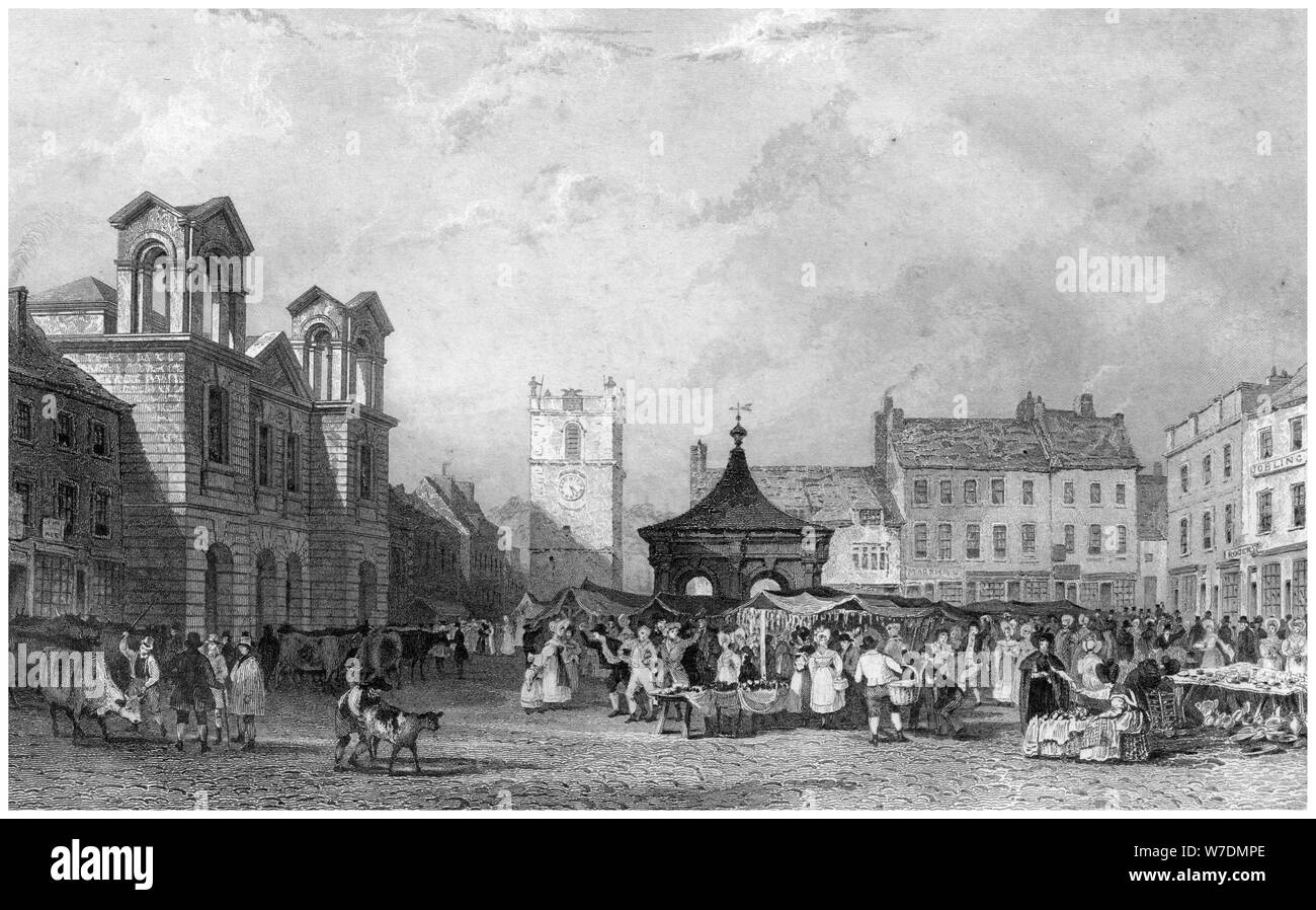 Market trader engraving Black and White Stock Photos & Images - Alamy