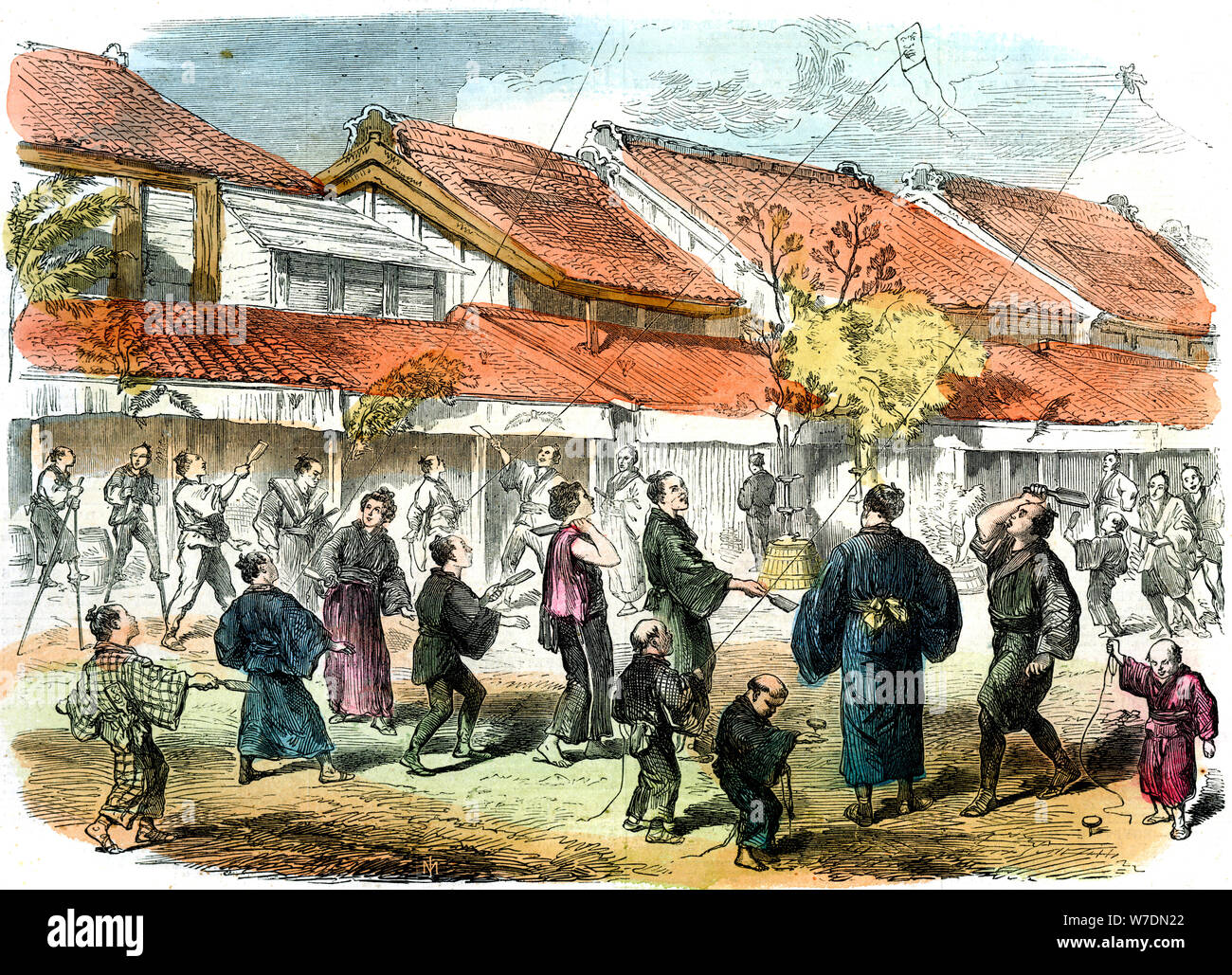 Japanese game of battledore and shuttlecock in the streets of Yokohama ...