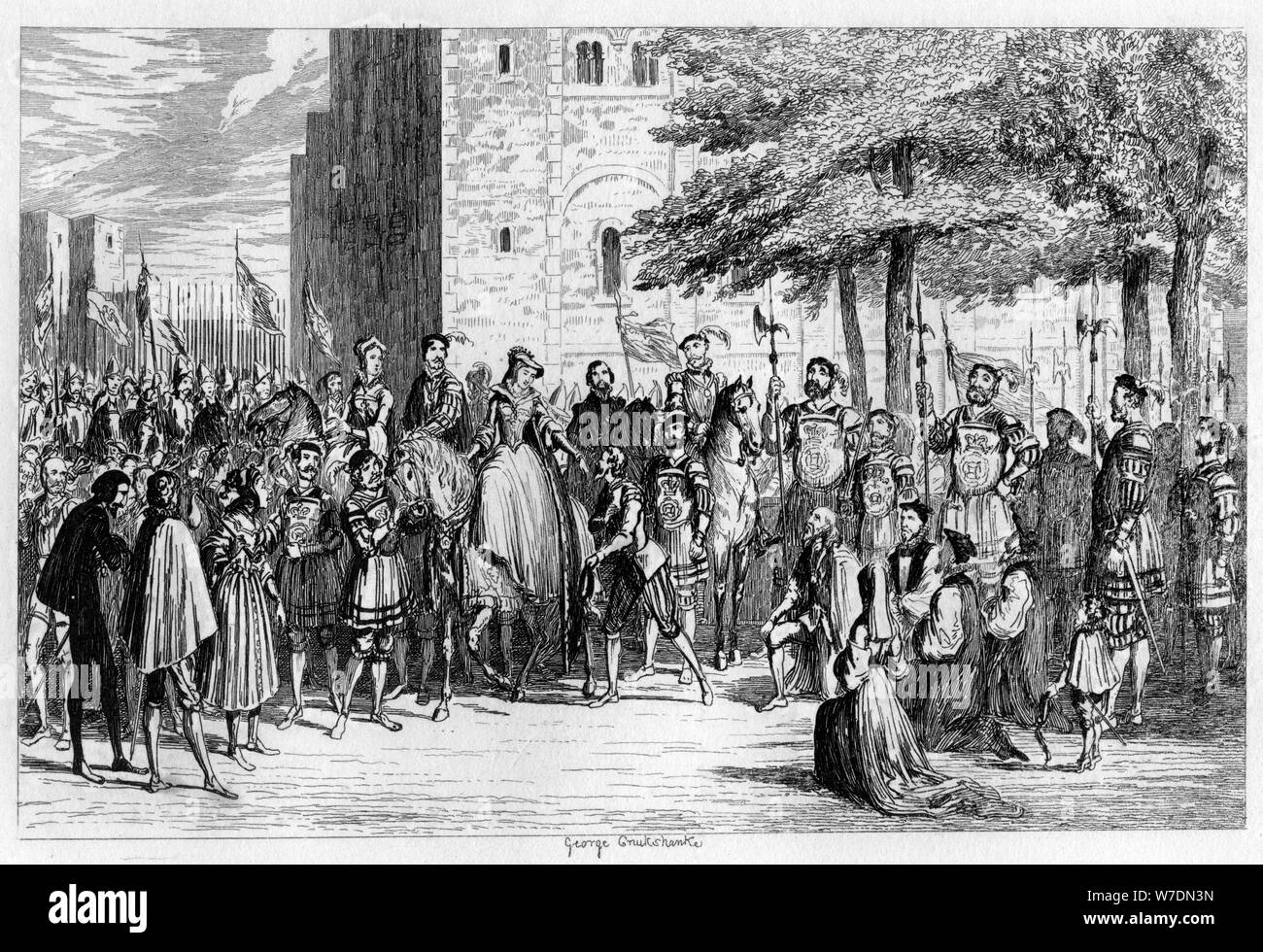 Queen Mary receiving the prisoners on the Tower Green, 1553 (1840 ...