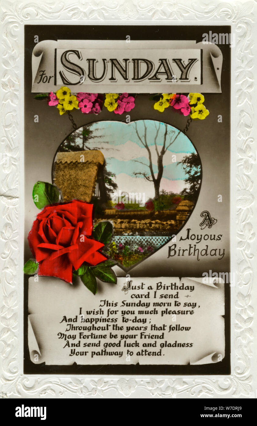 'For Sunday', birthday card, c1935. Artist: Unknown Stock Photo - Alamy