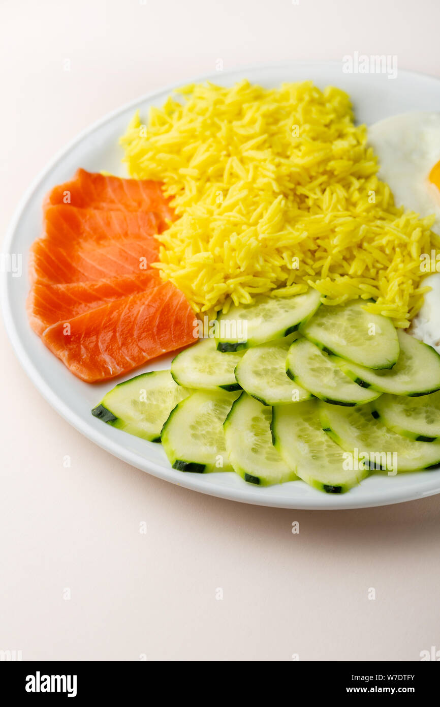 Healthy rice breakfast with fish Stock Photo - Alamy