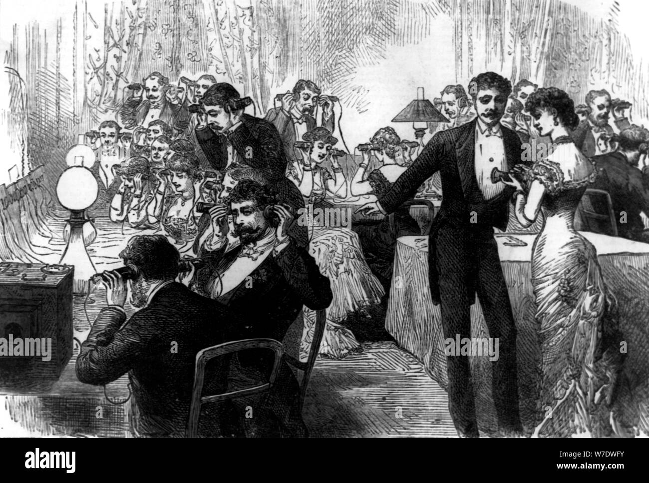 Telephone party, 1882. Artist: Unknown Stock Photo - Alamy