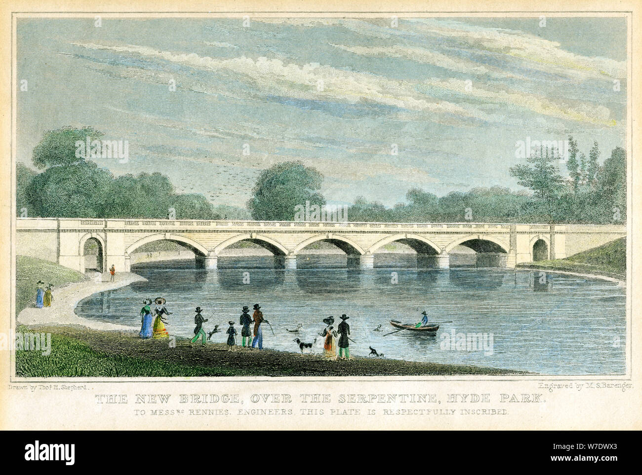 The New Bridge over the Serpentine, Hyde Park, London, 1827.Artist: MS ...