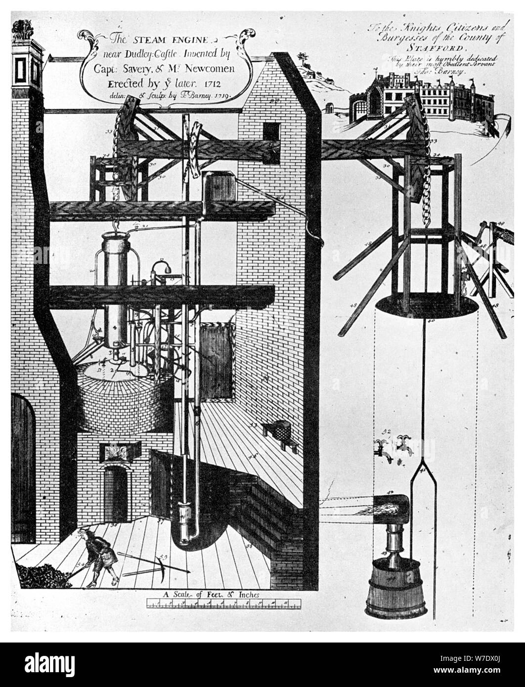 Newcomen's steam engine for draining mines, 1956. Artist: Unknown Stock ...