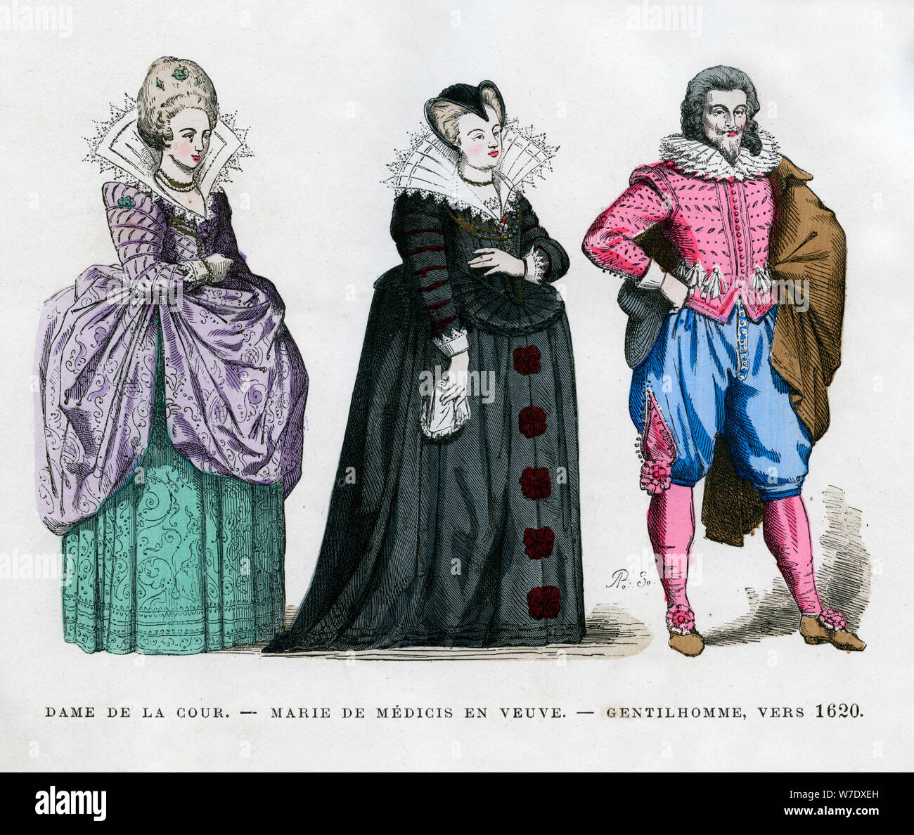 A lady of the court, Marie de' Medici as a widow, and a gentleman ...