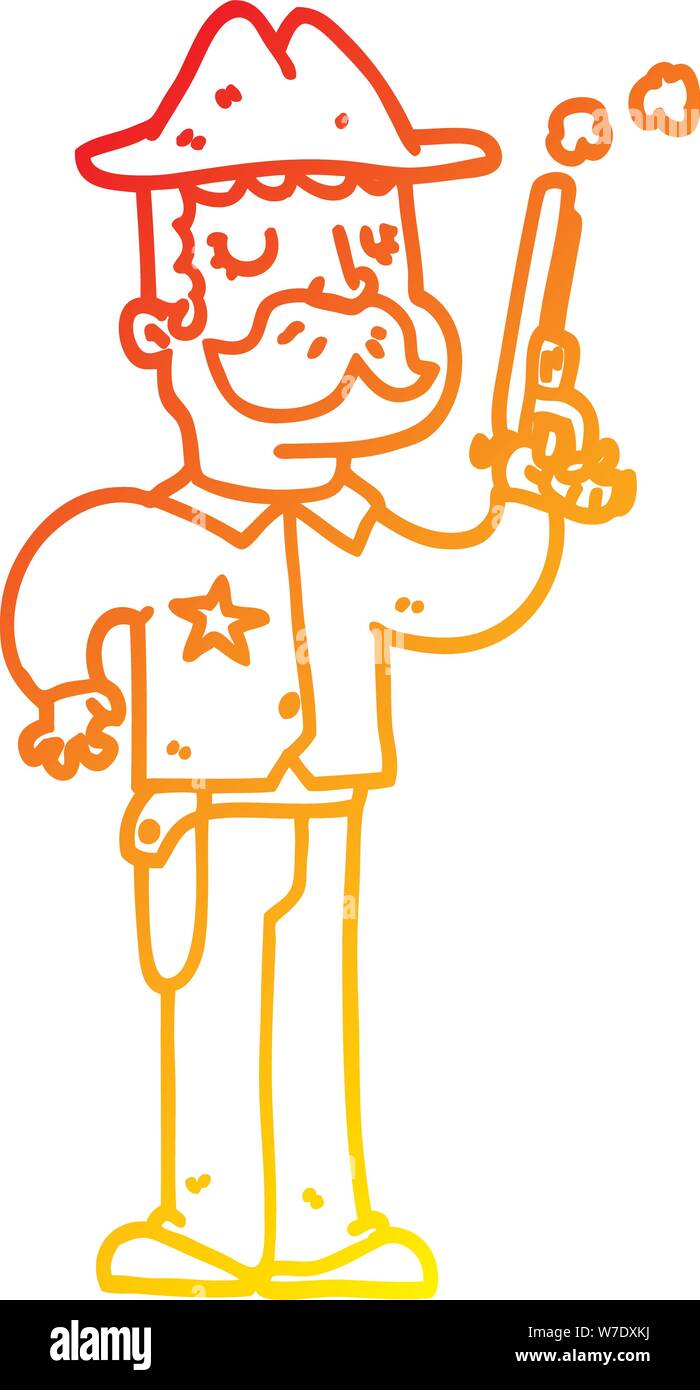 warm gradient line drawing of a cartoon sheriff Stock Vector Image ...