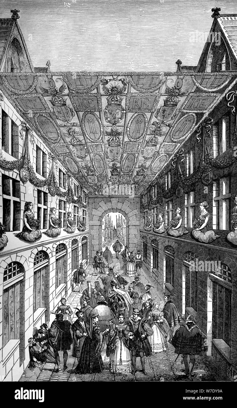 Decoration of the Notre Dame Bridge, Paris, for the entry of Charles IX ...