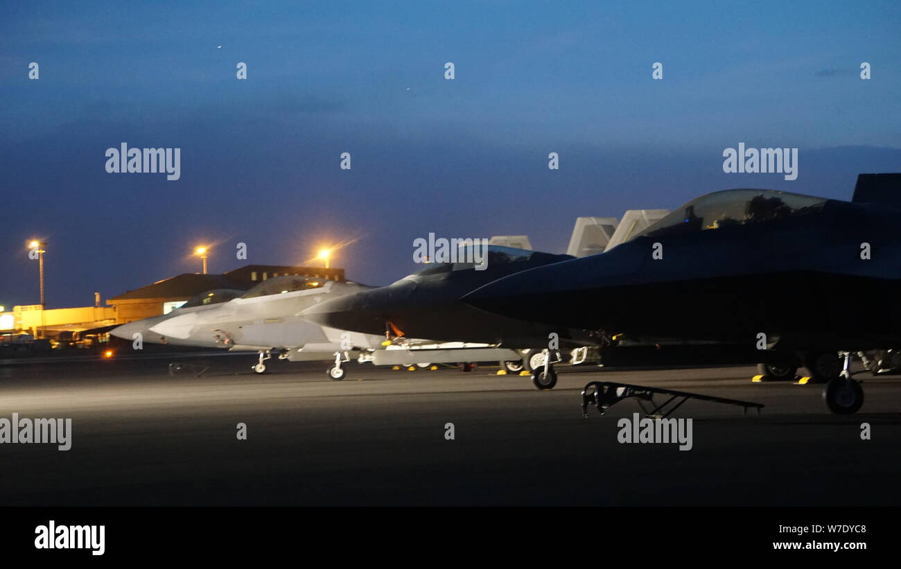 After a successful first day of air divert training, four F-22 Raptors ...