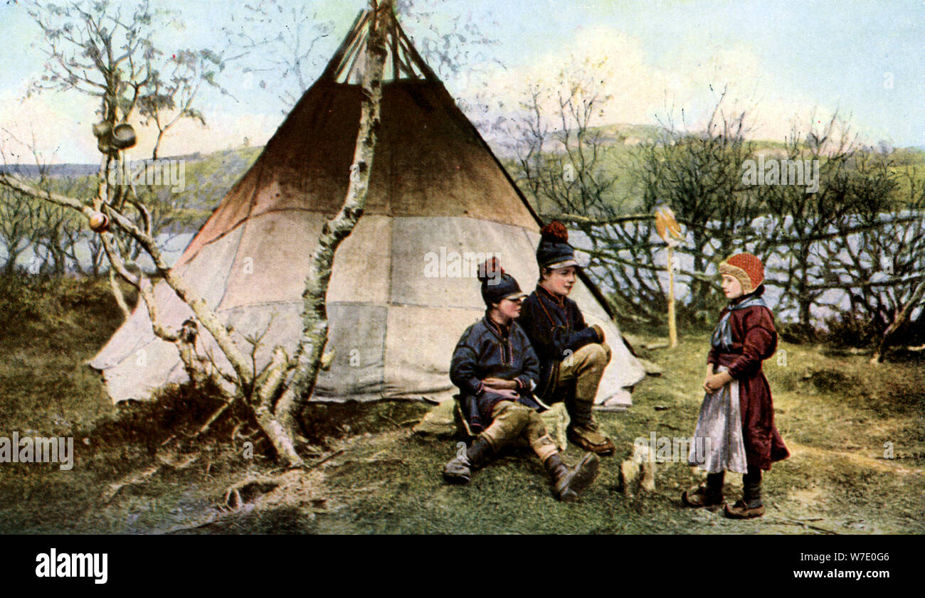 People with a traditional tent, Lapland, Sweden, c1923. Artist: Unknown ...