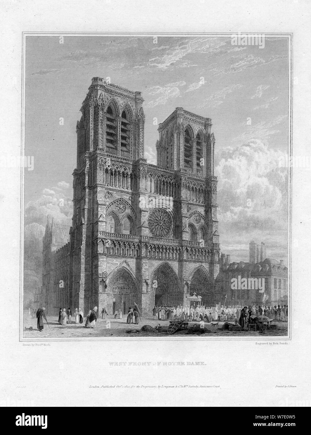 West front of Notre Dame, Paris, France, 1822. Artist: Robert Sands ...