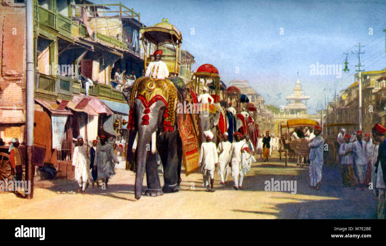 Gaekwar's state elephants, Manipuri Bazaar, Bombay, India, c1924 ...