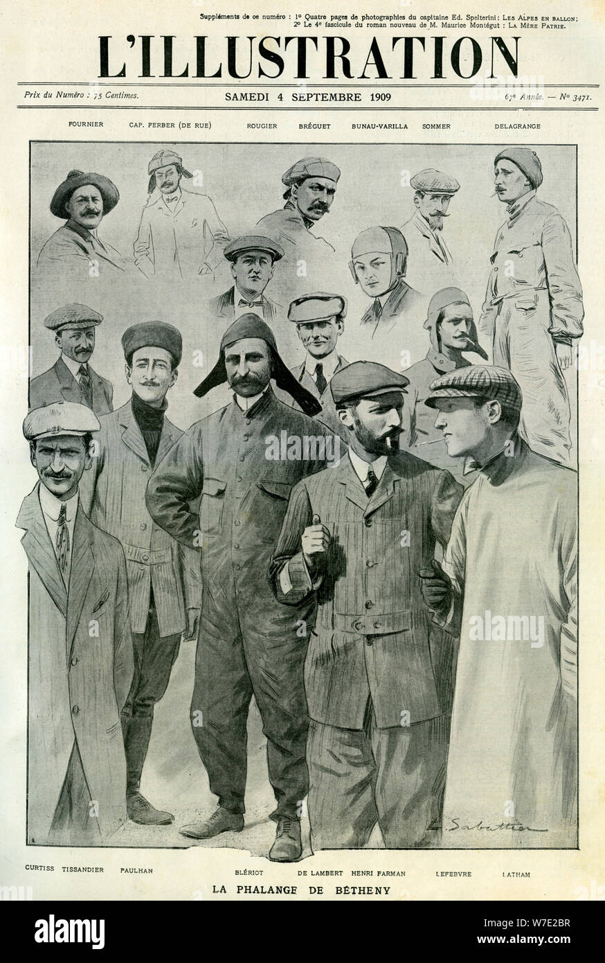 Famous aviators, cover of L'Illustration, 4 September 1909. Artist ...
