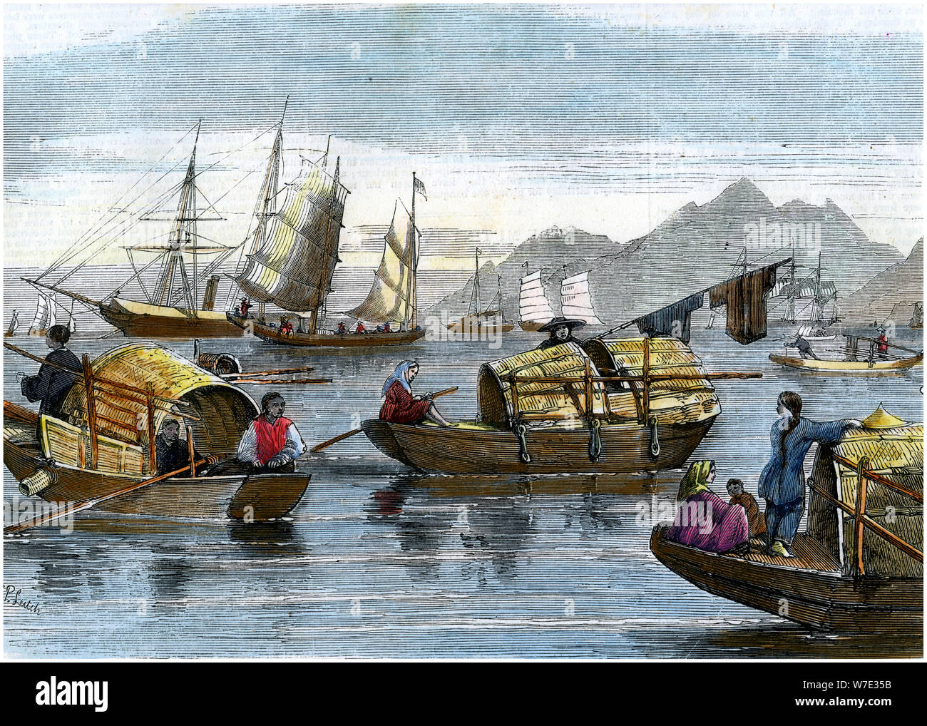 Chinese sampans in the harbour of Hong Kong, c1875. Artist: Unknown ...