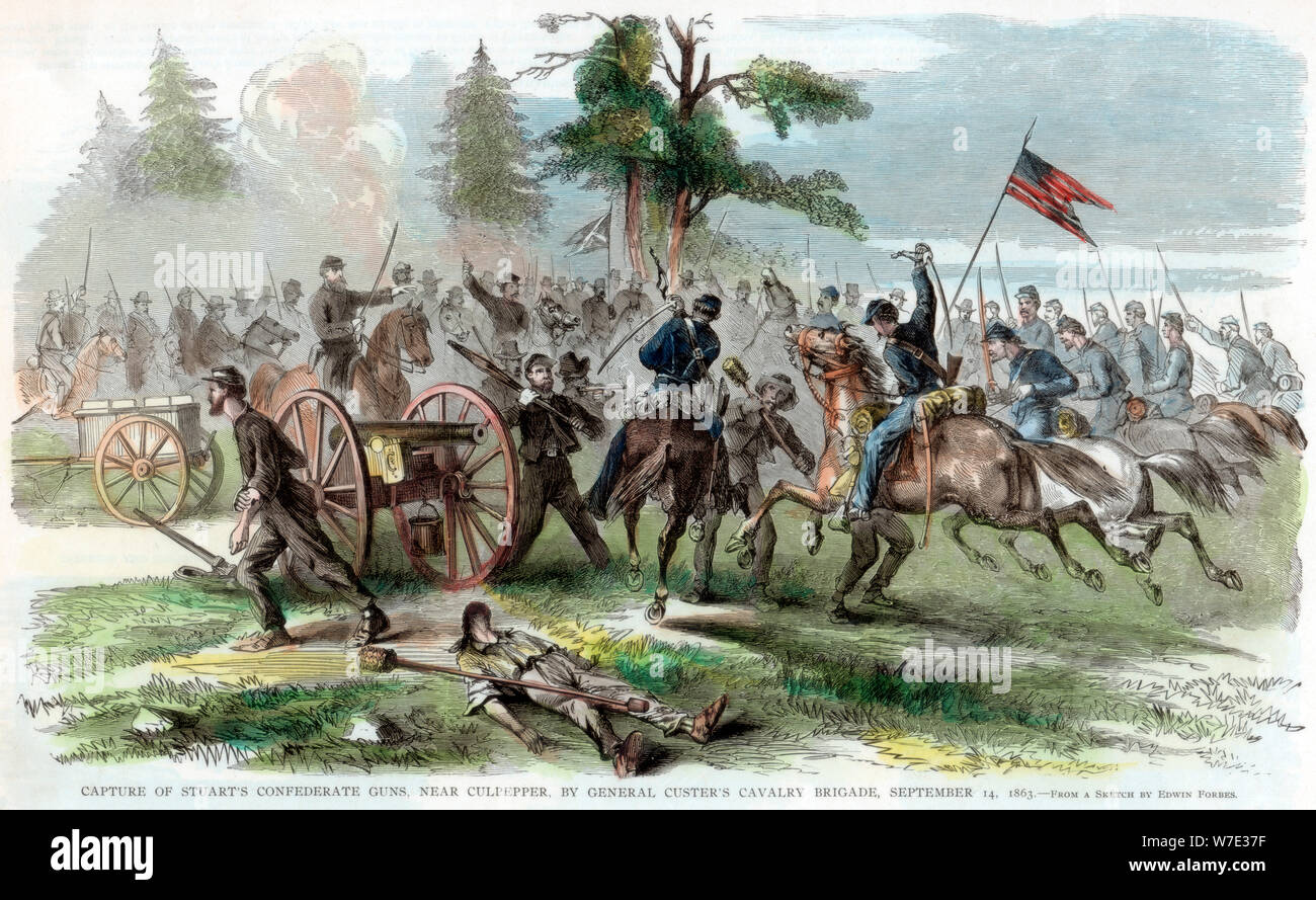 Capture of Confederate guns, near Culpeper, Virginia, American Civil ...